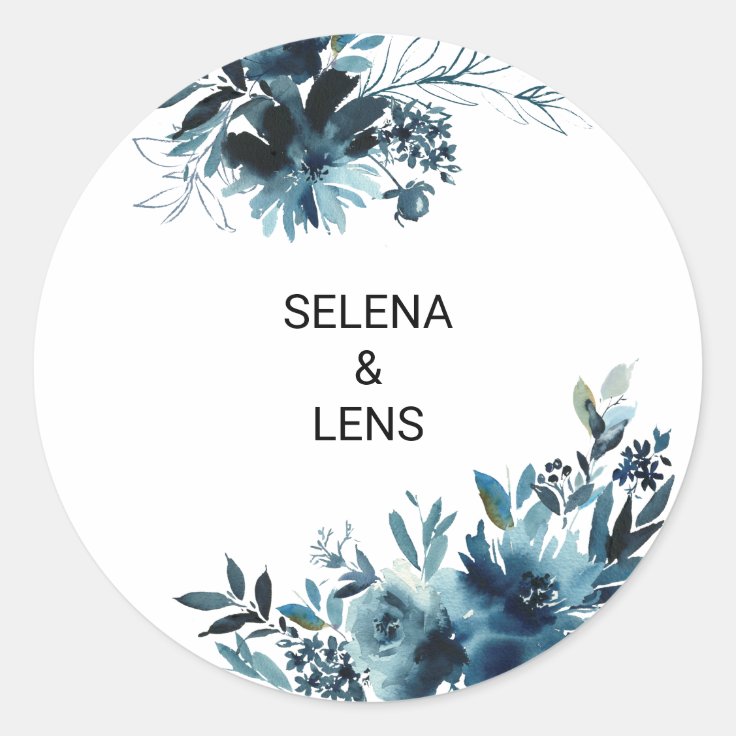 Celestial Navy Blue Floral Wedding Envelope Seals | Zazzle