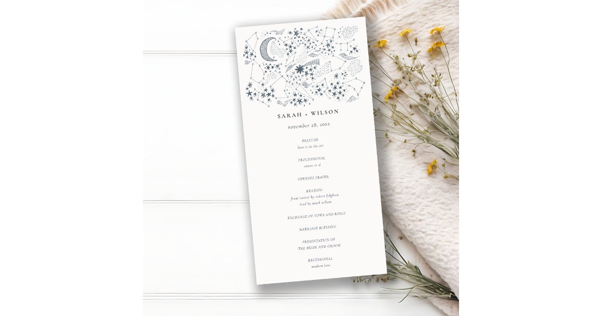 Celestial Navy Starry Night Moon Wedding Program | Zazzle