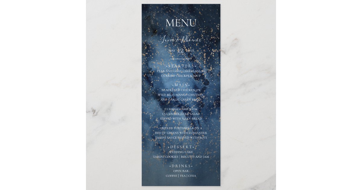 Celestial Night Sky | Gold Wedding Dinner Menu | Zazzle