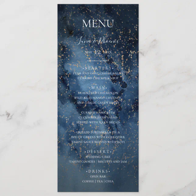 Celestial Night Sky | Gold Wedding Dinner Menu | Zazzle