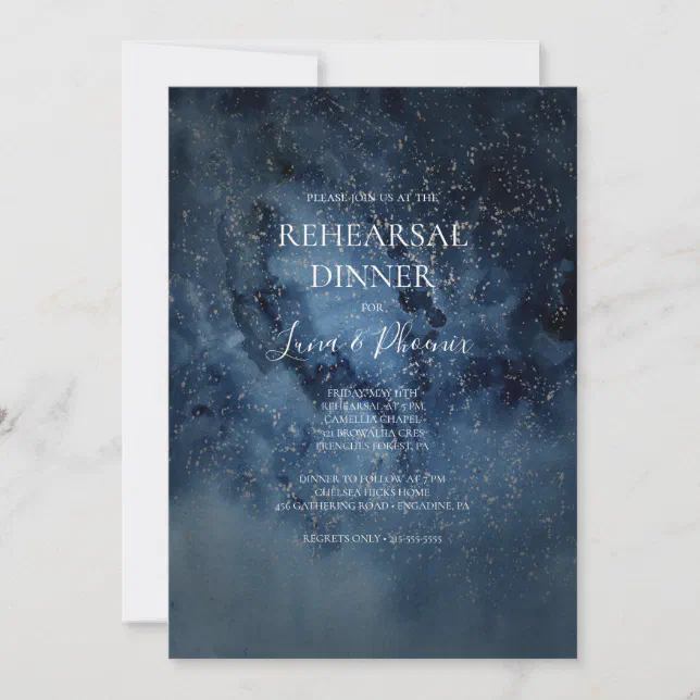 Celestial Night Sky | Silver Rehearsal Dinner Invitation | Zazzle