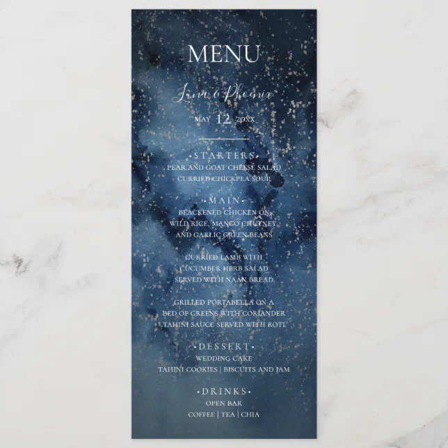 Celestial Night Sky | Silver Wedding Dinner Menu | Zazzle