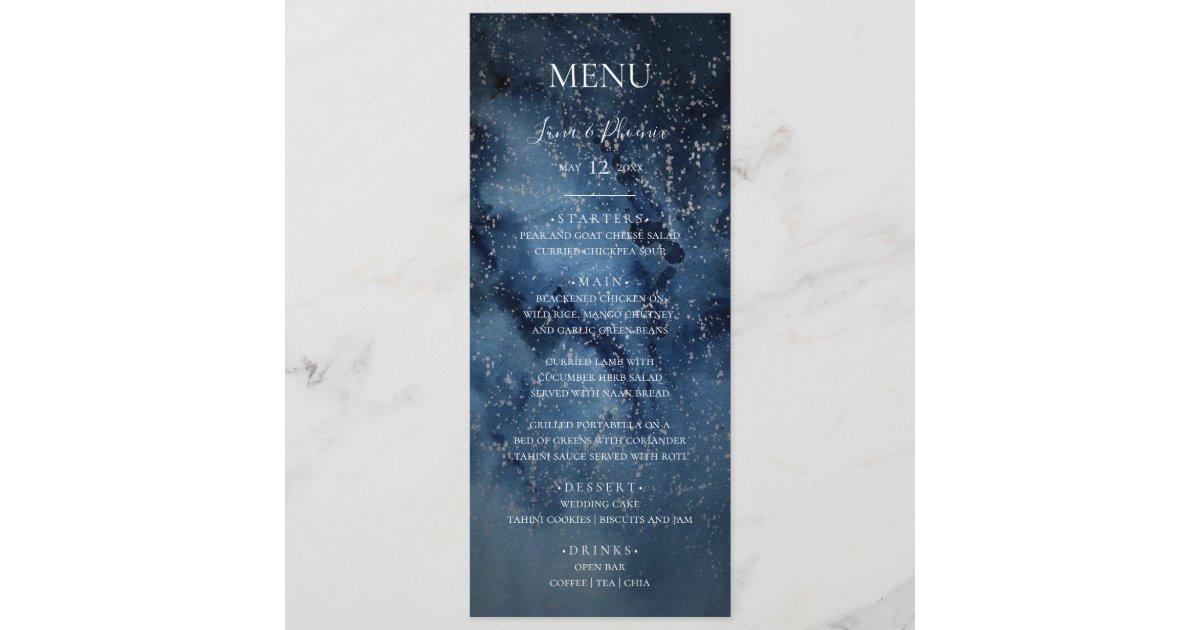 Celestial Night Sky | Silver Wedding Dinner Menu | Zazzle