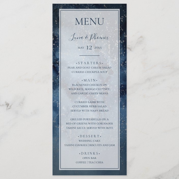 Celestial Night Sky With Frame Wedding Dinner Menu | Zazzle.com