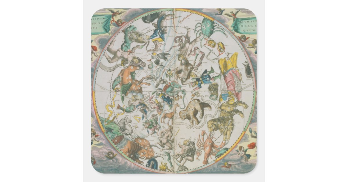 Celestial Planisphere Showing the Signs of the Zod Square Sticker | Zazzle
