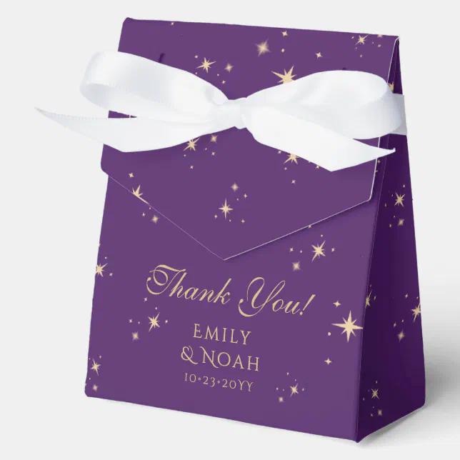 Celestial Purple Gold Sun Moon Astronomy Wedding Favor Boxes | Zazzle