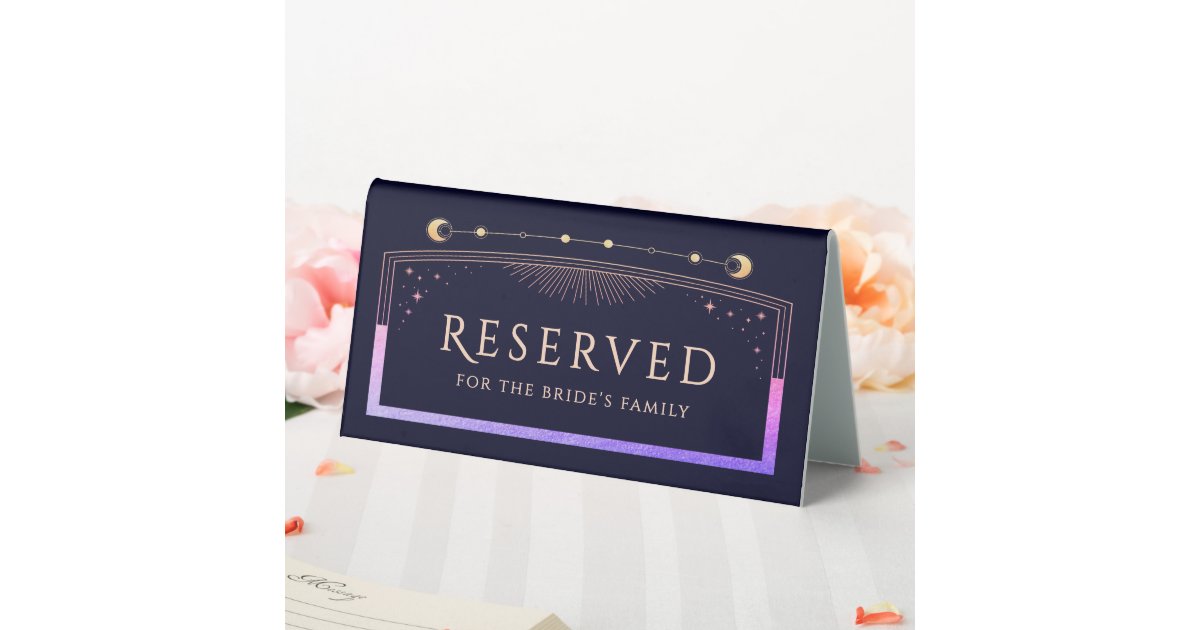 Celestial Rainbow Navy Blue Reserved Wedding Table Tent | Zazzle