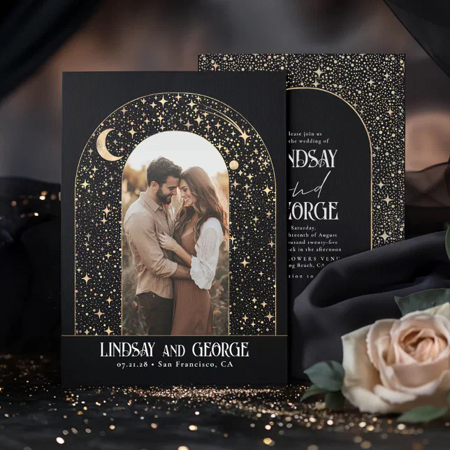 Celestial Romantic Night Stars Wedding Photo Invitation | Zazzle
