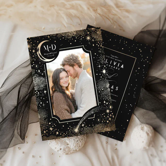 Celestial Romantic Starry Night Wedding Photo Invitation | Zazzle