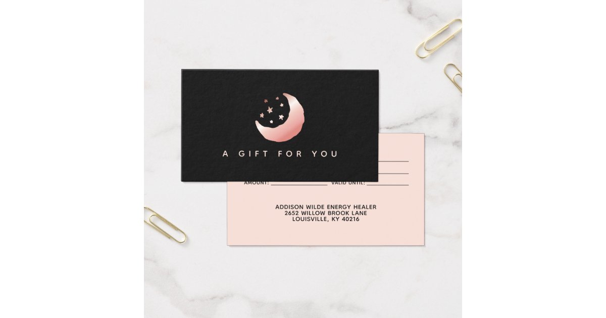 Celestial Rose Gold Crescent Moon Stars Gift Card | Zazzle