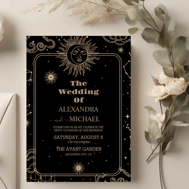 Celestial Shooting Star Moon Wedding Invitation | Zazzle