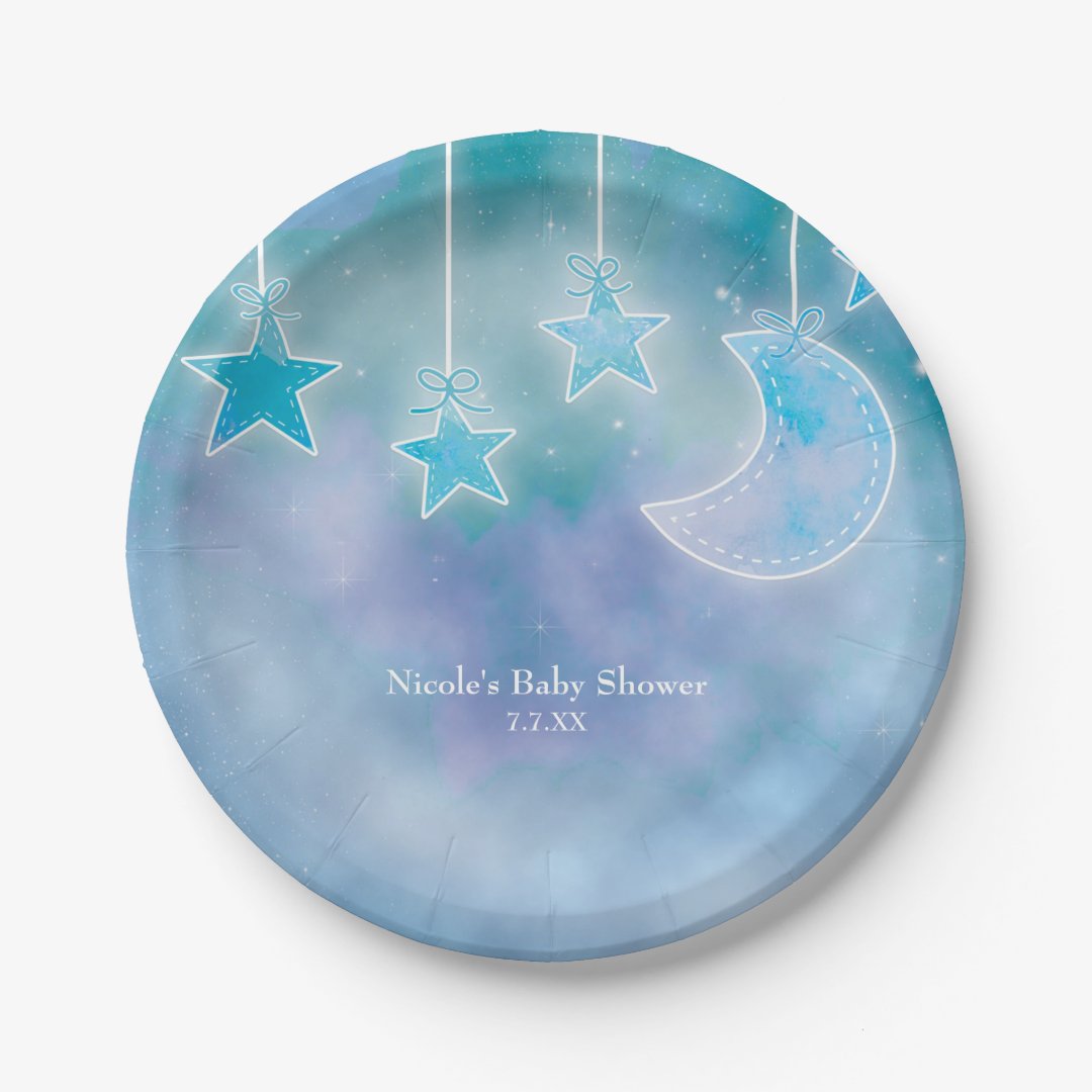 Celestial Sky Galaxy Cosmic Baby Shower Plates | Zazzle