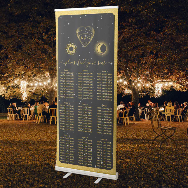 Celestial Star Crescent Moon Wedding Seating Chart Retractable Banner ...