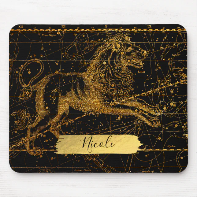 Celestial Star Map Astrological Sign LEO Lion Gold Mouse Pad | Zazzle