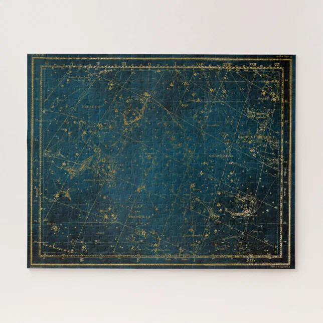 Celestial star map constellation blue gold galaxy jigsaw puzzle | Zazzle