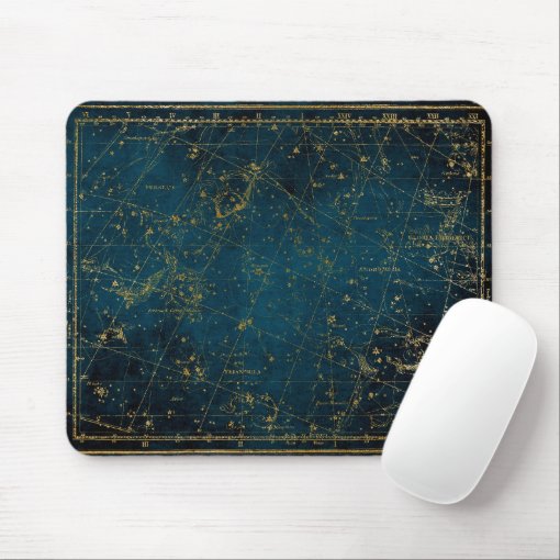 Celestial star map constellation blue gold galaxy mouse pad | Zazzle
