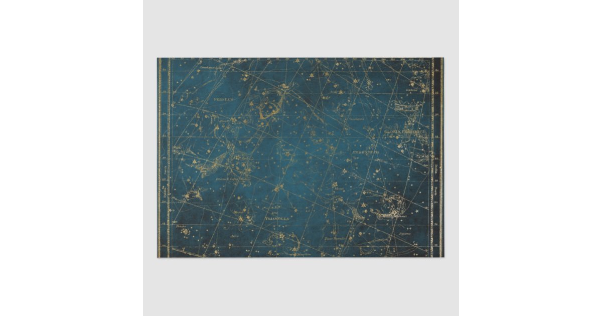 Celestial star map constellation blue gold galaxy tissue paper | Zazzle