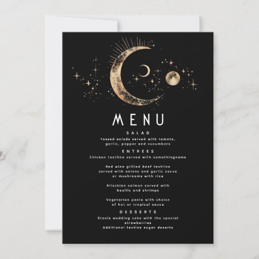 Celestial Starry Night Moon Wedding Menu Invitation | Zazzle