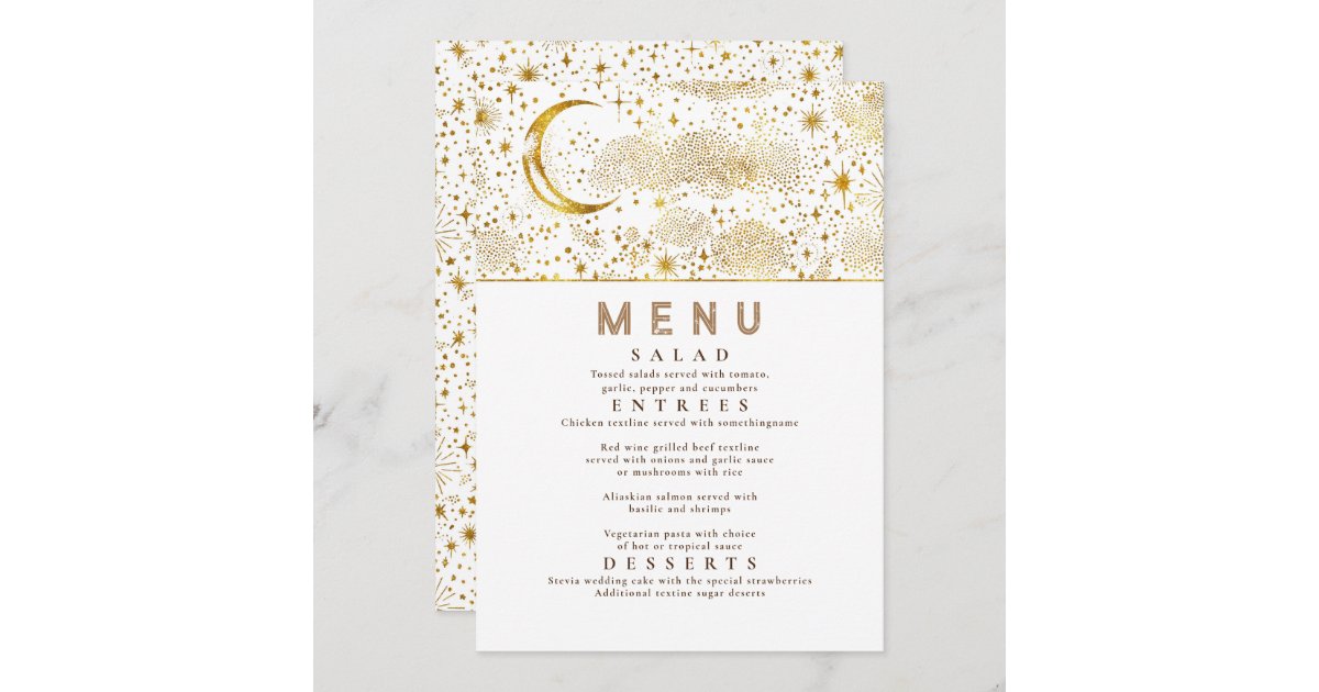 Celestial Starry Night Moon Wedding Menu Invitation | Zazzle