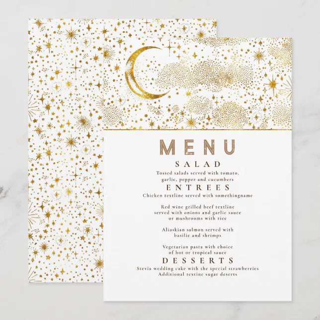 Celestial Starry Night Moon Wedding Menu Invitation | Zazzle