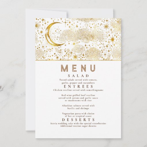 Celestial Starry Night Moon Wedding Menu Invitation | Zazzle