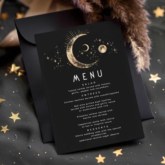 Celestial Starry Night Moon Wedding Menu Invitation | Zazzle