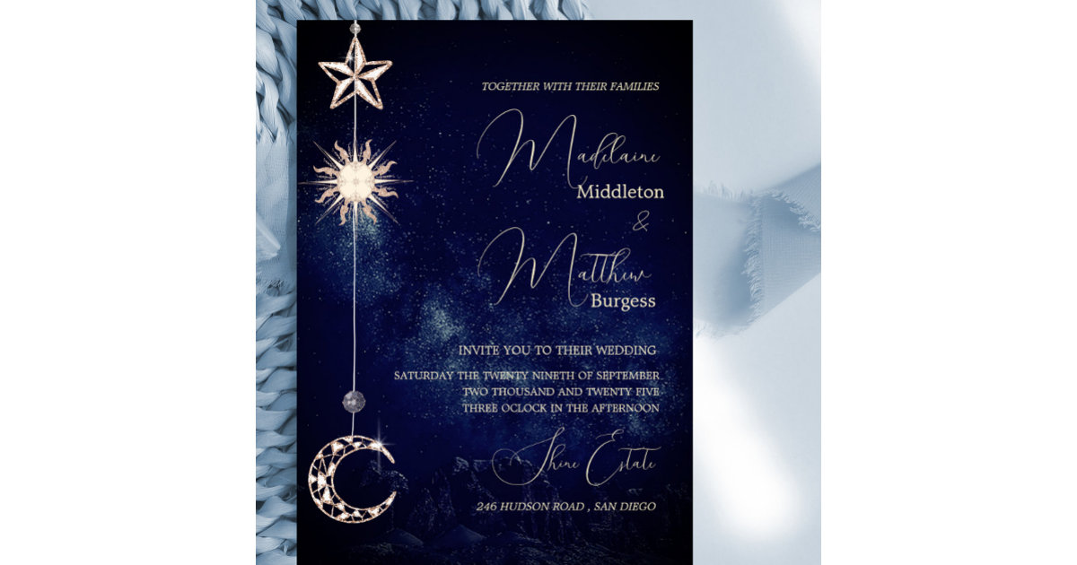 Celestial Stars Moon Galaxy Elegant Wedding Invitation | Zazzle