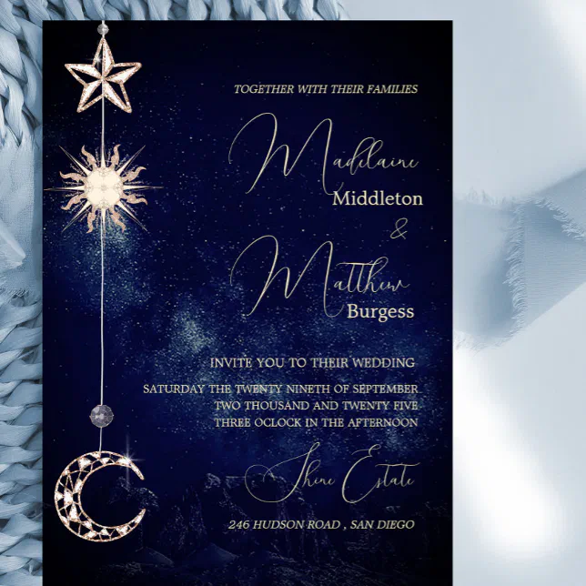 Celestial Stars Moon Galaxy Elegant Wedding Invitation | Zazzle