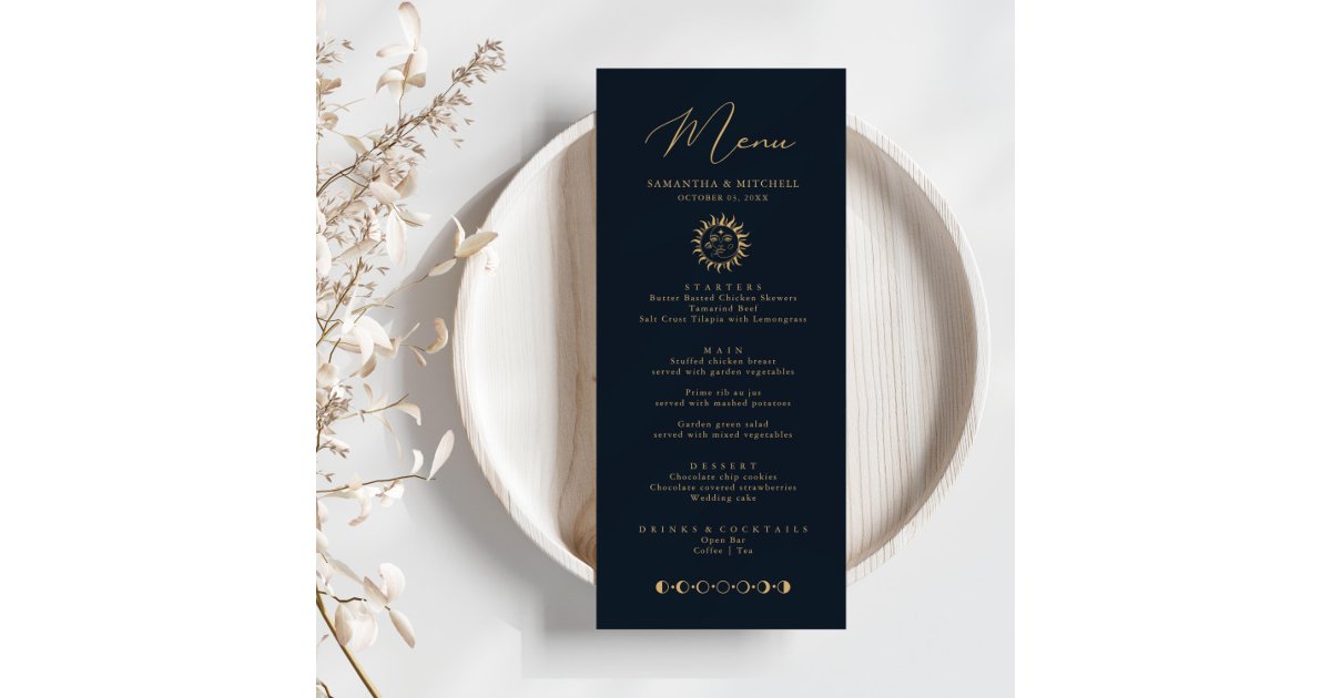 Celestial Sun and Moon Menu | Zazzle