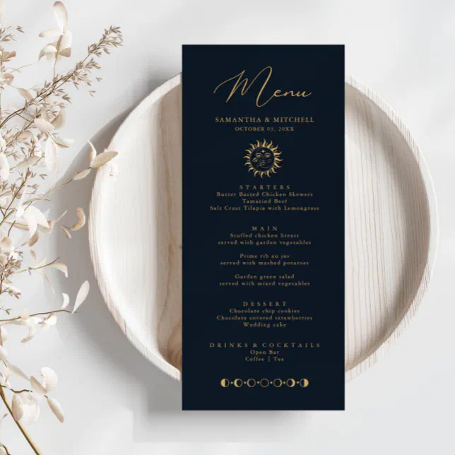 Celestial Sun and Moon Menu | Zazzle