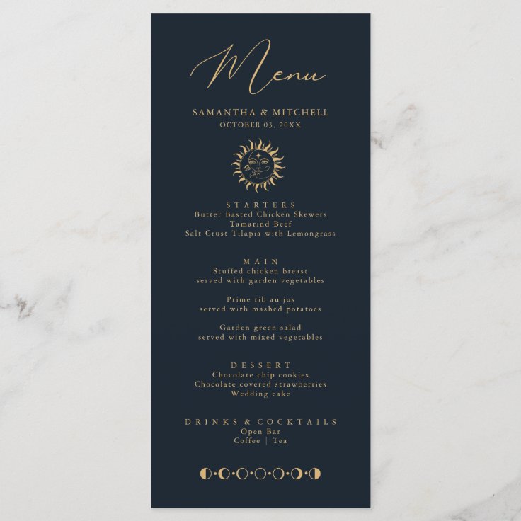 Celestial Sun and Moon Menu | Zazzle