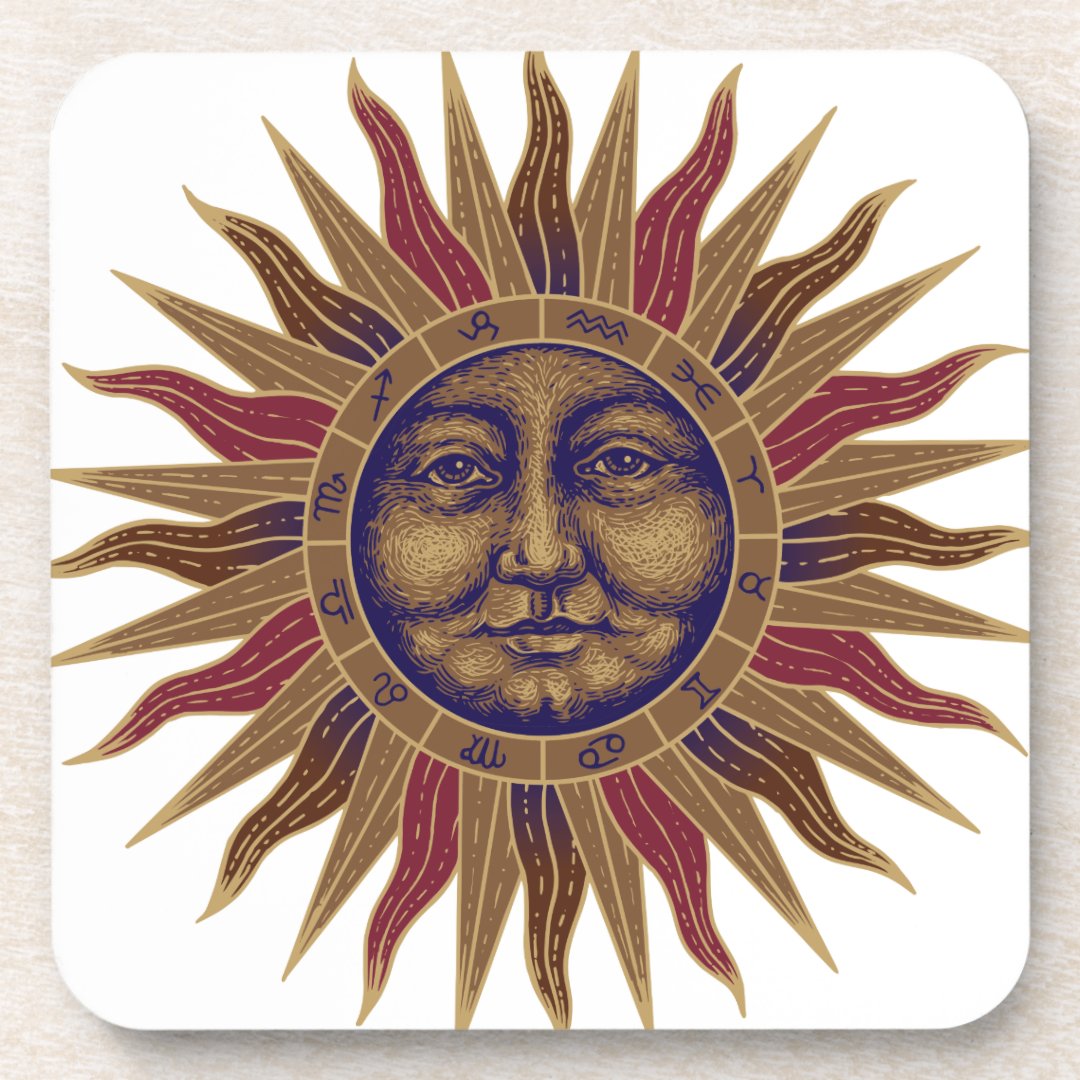 Celestial Sun Face Coaster | Zazzle