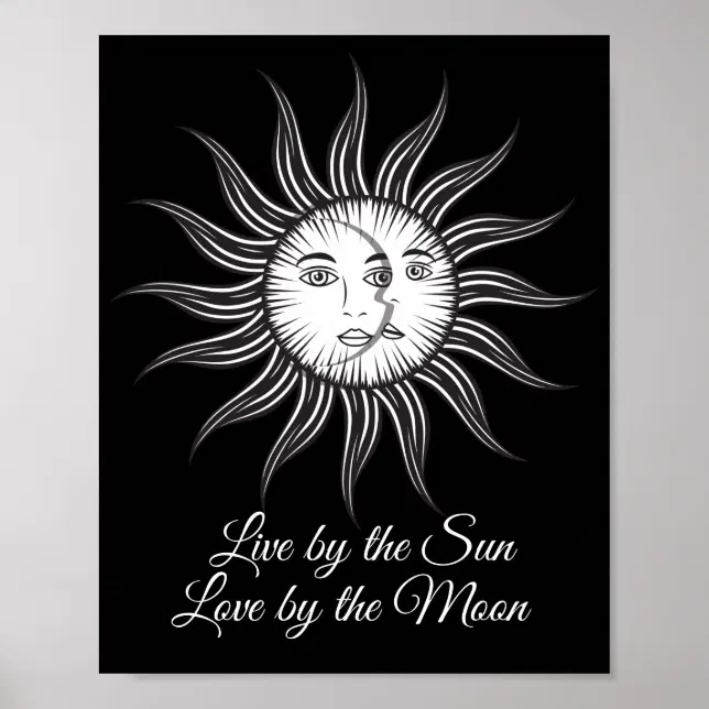 celestial sun moon black white simple graphic poster | Zazzle