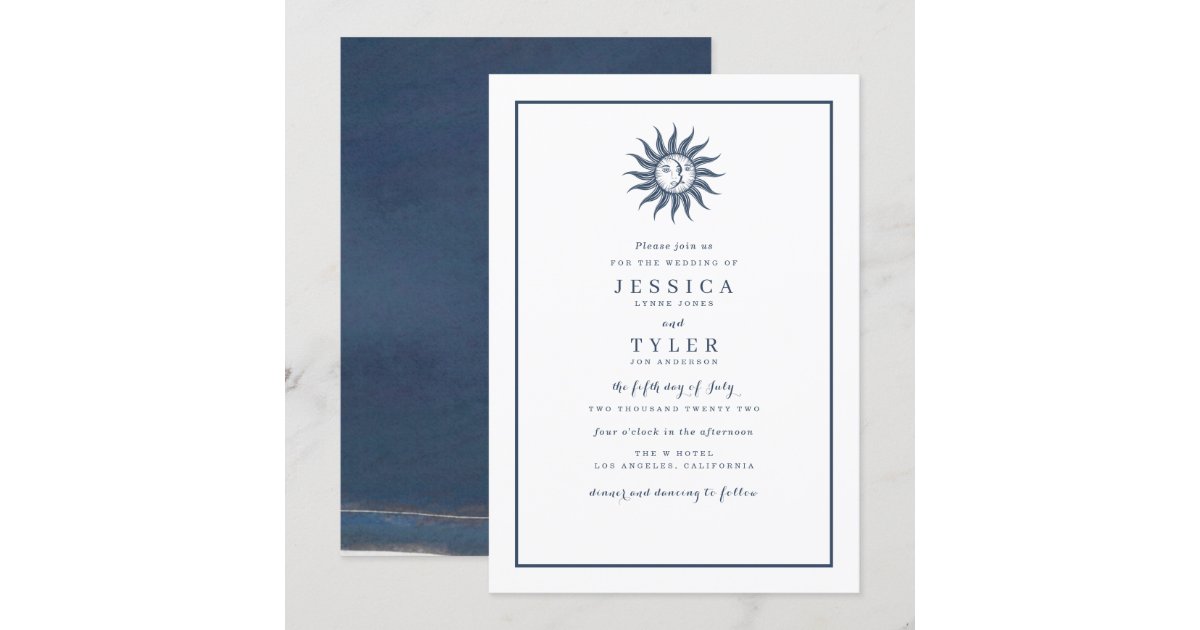 Celestial Sun & Moon Blue Invitation | Zazzle