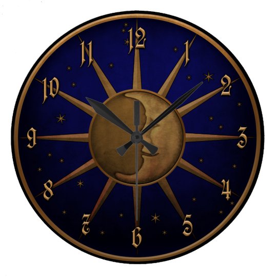 Celestial Sun Moon Brass Bas Relief Graphic Large Clock | Zazzle.com