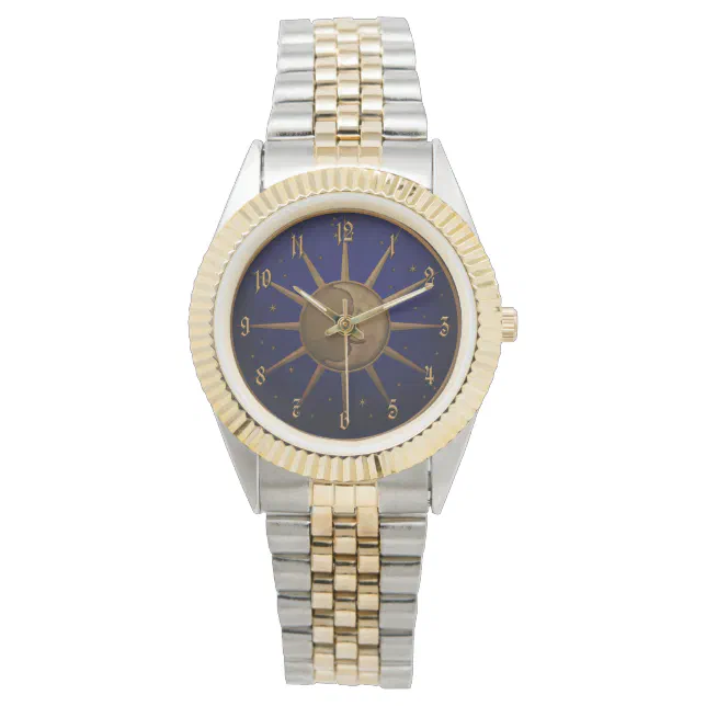 Celestial Sun Moon Brass Bas Relief Graphic Watch | Zazzle