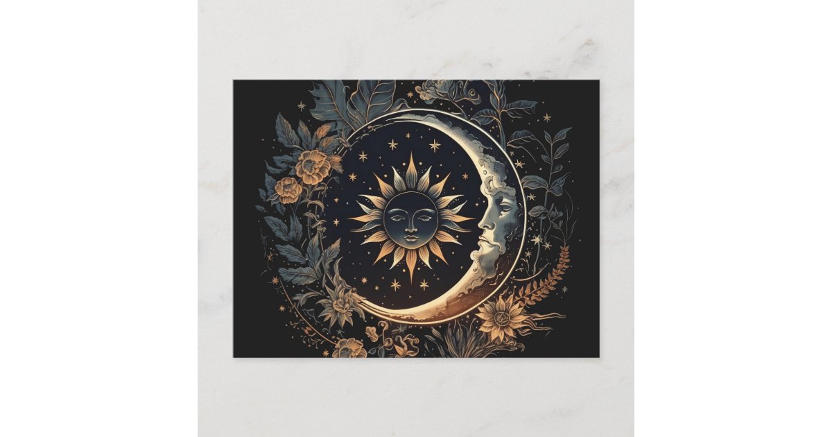 Celestial Sun & Moon Printable Postcard | Zazzle