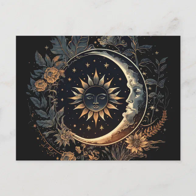 Celestial Sun & Moon Printable Postcard | Zazzle