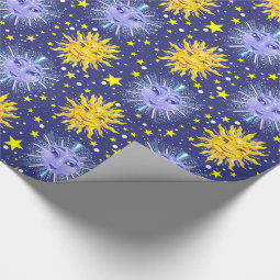 celestial sun moon stars gift wrap wrapping paper | Zazzle