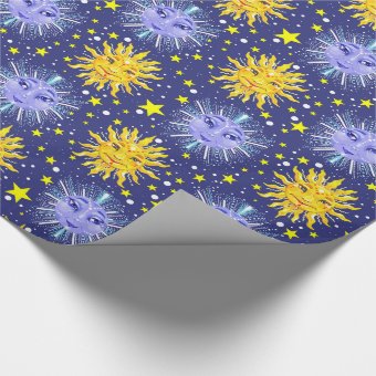 celestial sun moon stars gift wrap wrapping paper | Zazzle