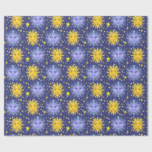 celestial sun moon stars gift wrap wrapping paper | Zazzle