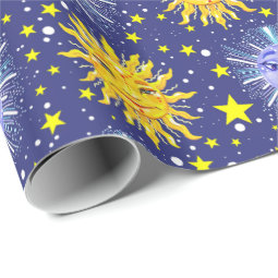 celestial sun moon stars gift wrap wrapping paper | Zazzle