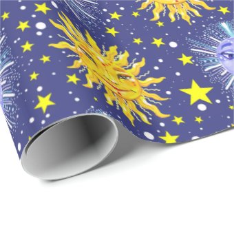 celestial sun moon stars gift wrap wrapping paper | Zazzle