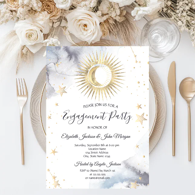 Celestial Sun,Moon,Stars Invitation | Zazzle