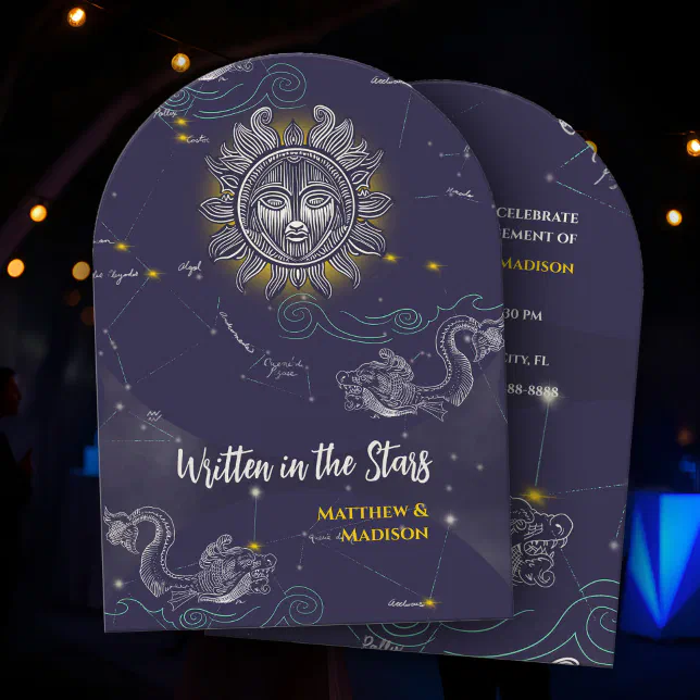 Celestial Sun Star Map Dark Blue Engagement Party Invitation | Zazzle