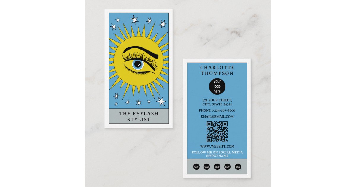 Celestial Tarot Sun Eyelash Stylist Eyebrow Logo Business Card | Zazzle