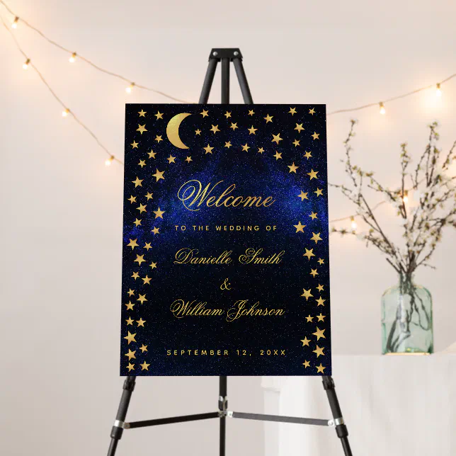 Celestial Wedding Faux Gold Welcome Stars Blue Sky Foam Board | Zazzle
