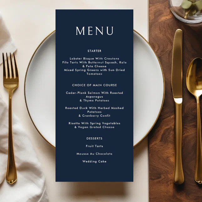 Celestial Wedding Moon Dark Blue Golden Menu | Zazzle