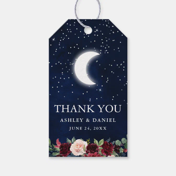 Celestial Wedding Sky Moon Stars Floral Thank You Gift Tags | Zazzle