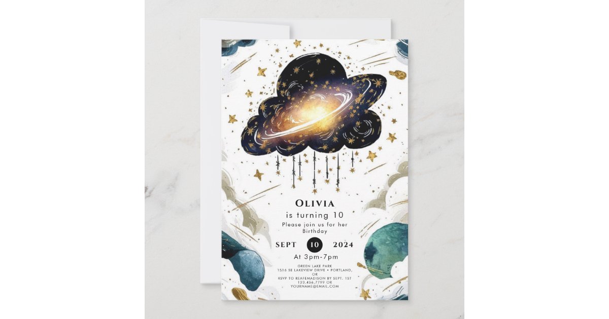 Celestial Whimsy Space Birthday Invitation | Zazzle